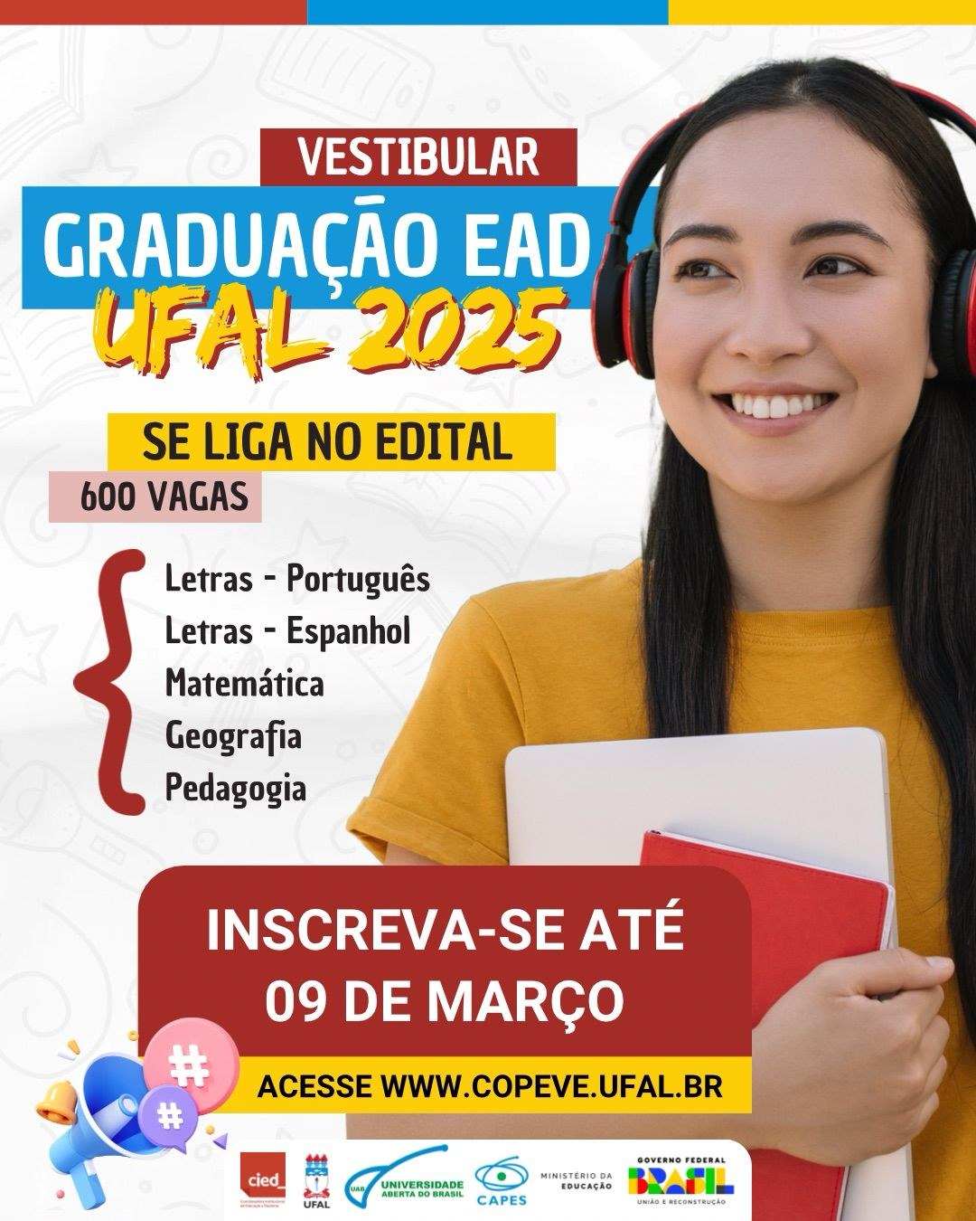 Ufal lança edital com 600 vagas para cursos gratuitos de graduação a ...